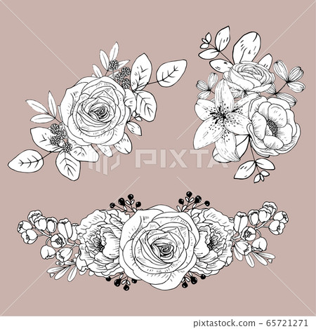 Cute line flowers isolated on light background. - Stock Illustration ...
