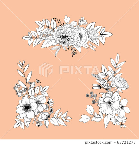 Cute line flowers isolated on light background. - Stock Illustration ...