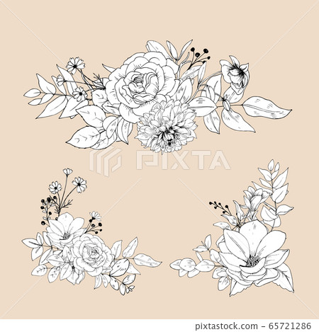 Cute line flowers isolated on light background. - Stock Illustration ...