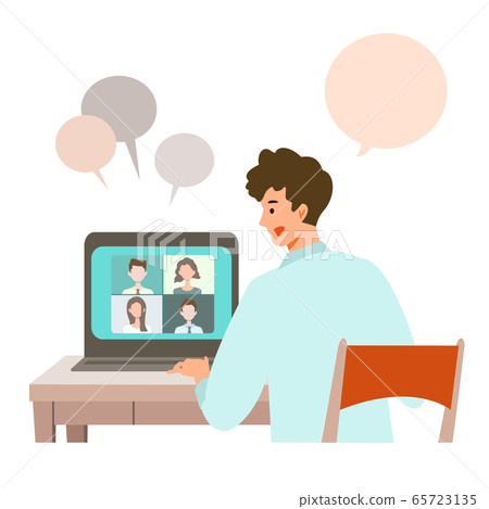 [New lifestyle] Men having a video conference - Stock Illustration ...