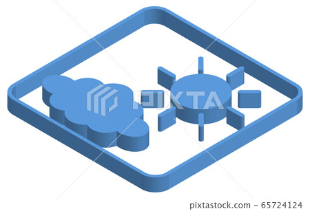 Blue isometric illustration of sun and clouds - Stock Illustration ...