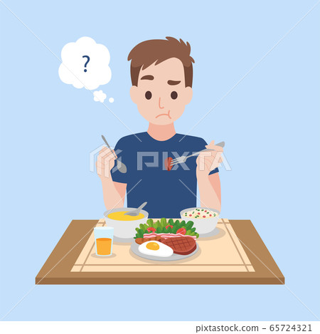 Tasteless, A Upset man eating food that is - Stock Illustration ...