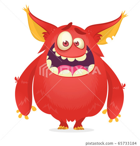 Vector cartoon of a red fat and fluffy Halloween - Stock Illustration ...