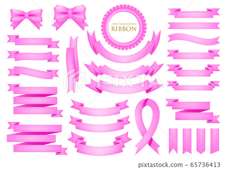 Various types of three-dimensional pink ribbon set - Stock Illustration ...