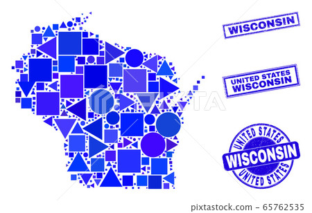 Blue Geometric Mosaic Wisconsin State Map and... - Stock Illustration ...