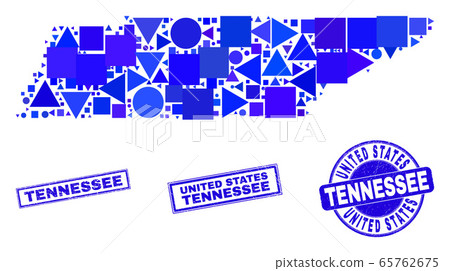 Blue Geometric Mosaic Tennessee State Map and... - Stock Illustration ...