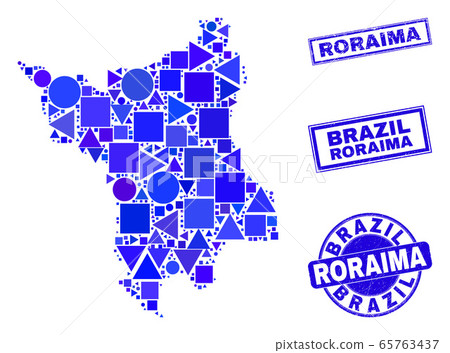 Blue Geometric Mosaic Roraima State Map and Seals - Stock Illustration [65763437] - PIXTA
