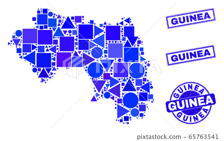 Blue Geometric Mosaic Republic of Guinea Map... - Stock Illustration ...