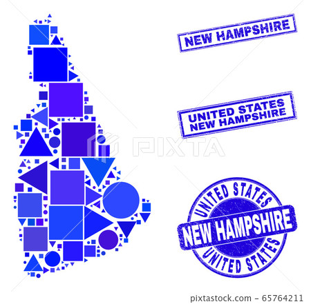 Blue Geometric Mosaic New Hampshire State Map... - Stock Illustration ...