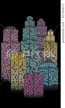 Retro scrapers with neon windows - Stock Illustration [65764671] - PIXTA
