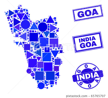 Blue Geometric Mosaic Goa State Map and Seals - Stock Illustration ...