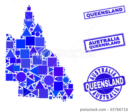 Blue Geometric Mosaic Australian Queensland Map... - Stock Illustration ...