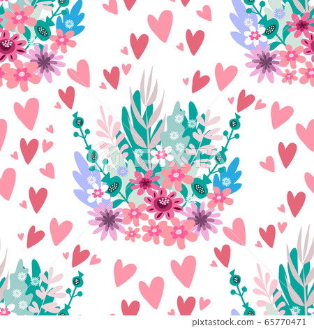 Flowers and hearts pattern 1 - Stock Illustration [65770471] - PIXTA