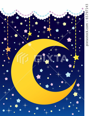 Simple and fancy crescent moon and starry sky... - Stock Illustration ...