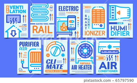 Heating And Cooling Equipment Posters Set Vector - Stock Illustration ...