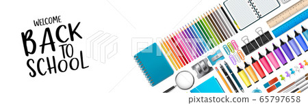 Welcome back to school banner with colorful... - Stock Illustration ...