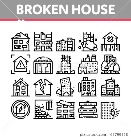 Broken House Building Collection Icons Set Vector - Stock Illustration ...