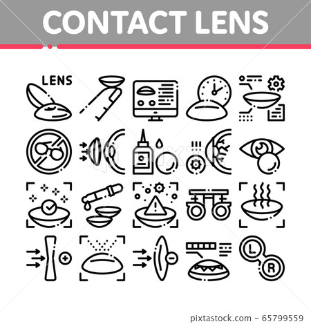Contact Lens Accessory Collection Icons Set Vector-插圖素材 [65799559 ...