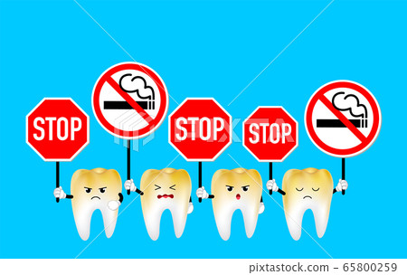 Cartoon teeth holding stop and no smoking sign. - Stock Illustration ...