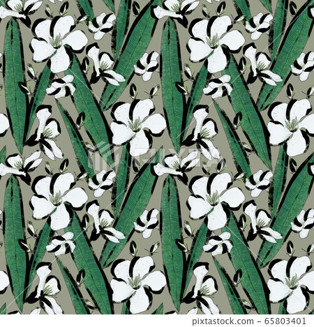 Seamless pattern with white tropical flowers on... - Stock Illustration ...