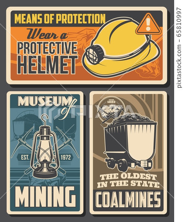 Coal mining retro posters. Miners equipment - Stock Illustration ...