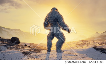 Sasquatch in the snowy mountains on a beautiful... - Stock Illustration ...