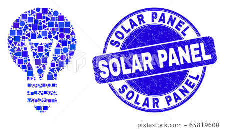 Blue Grunge Solar Panel Stamp and Electric Bulb... - Stock Illustration ...