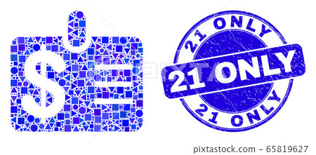 Blue Scratched 21 Only Stamp Seal and Dollar... - Stock Illustration ...