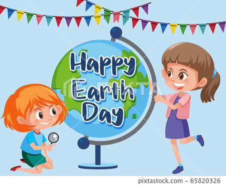 Poster design for happy earth day with happy girls - Stock Illustration ...