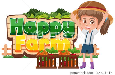 Font design for happy farm with happy girl and - Stock Illustration ...