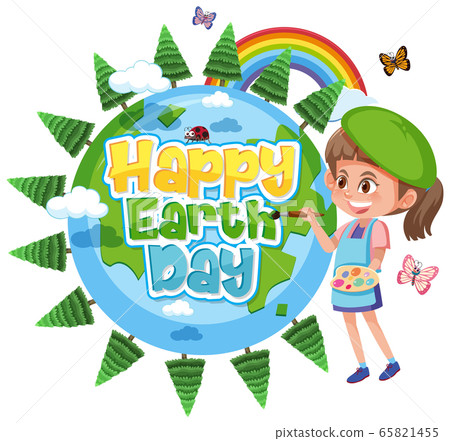 Poster design for happy earth day with happy girl - Stock Illustration ...
