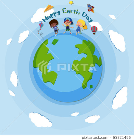 Poster design for happy earth day with children on - Stock Illustration ...