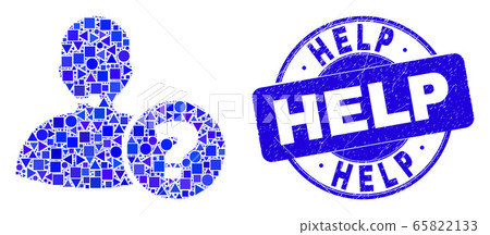 Blue Distress Help Stamp Seal and Operator... - Stock Illustration ...