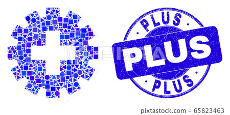 Blue Grunge Plus Stamp Seal and Plus Gear Mosaic - Stock Illustration ...