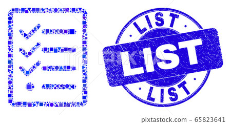 Blue Scratched List Seal and Task List Page Mosaic - Stock Illustration ...