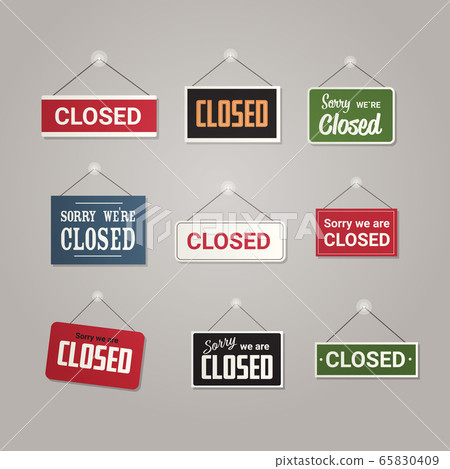 set colorful closed signs hanging outside... - Stock Illustration ...