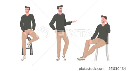 set young man in different poses male cartoon... - Stock Illustration ...