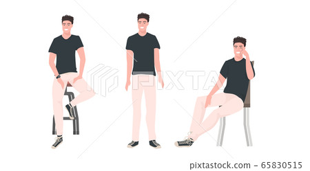 set young man in different poses male cartoon... - Stock Illustration ...
