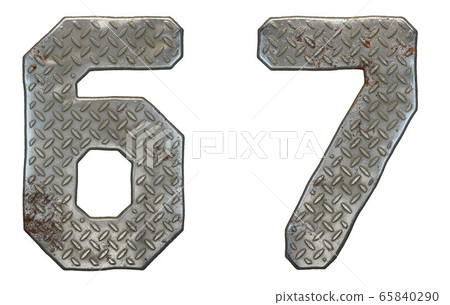 Set of numbers 6, 7 made of industrial metal on... - Stock Illustration ...