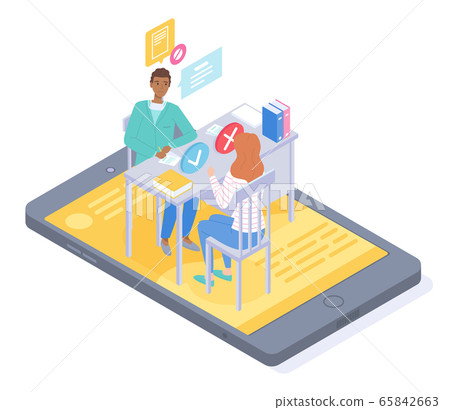 Isometric mobile app, woman patient have online... - Stock Illustration ...