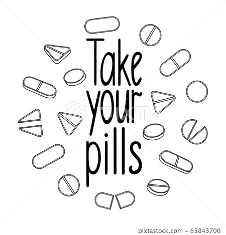 Take your pills lettering with different shape... - Stock Illustration ...