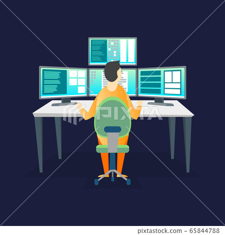 Cartoon Color Server Room and Character Person... - Stock Illustration ...