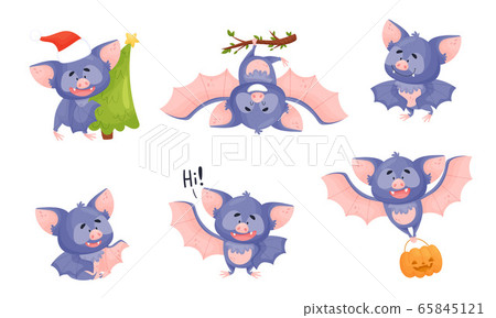 Funny Bat with Membranous Wings Flying and... - Stock Illustration ...