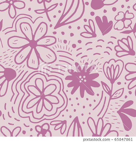 Doodle pink outline flower seamless pattern. Ditsy - Stock Illustration ...