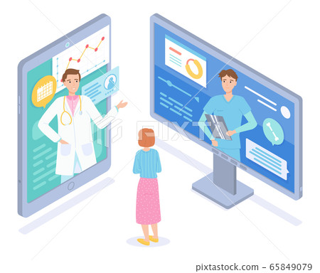 Isometric consultation conference of two... - Stock Illustration ...