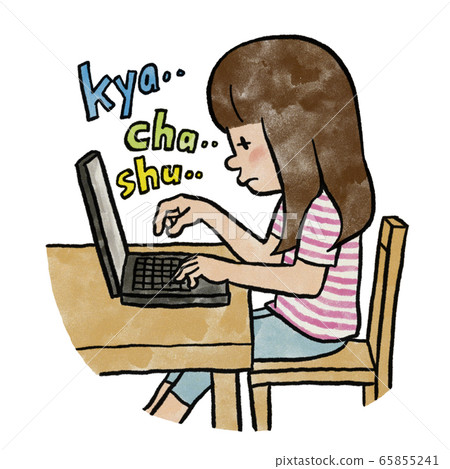A girl practicing Romaji input on a computer - Stock Illustration ...