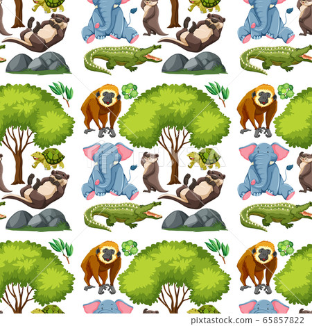 Wild cute animal and tree seamless pattern - Stock Illustration ...