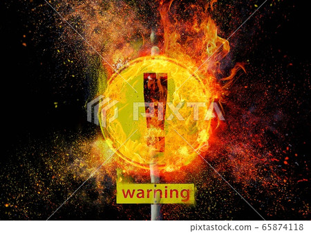 3D illustration of a violently burning danger sign - Stock Illustration ...