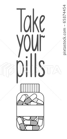 Take your pills lettering with outline style... - Stock Illustration ...