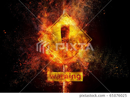 3D illustration of a violently burning danger sign - Stock Illustration ...